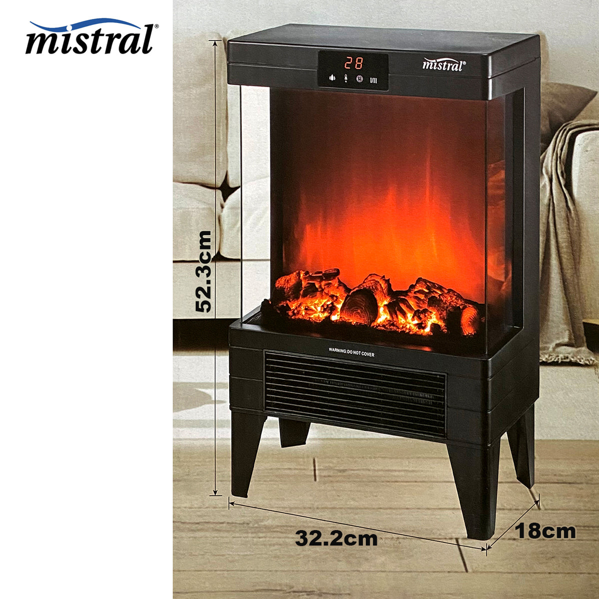 Mistral 2000W Flame Effect Electric Heater 2 Heat Settings With Remote ...