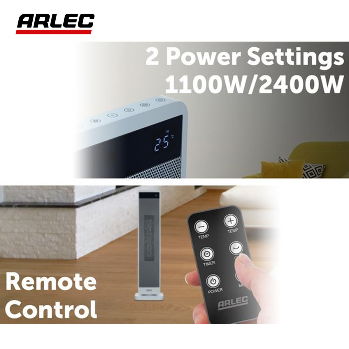 Arlec Portable And Oscillatin Ceramic Tower Heater 2400W With Remote C ...